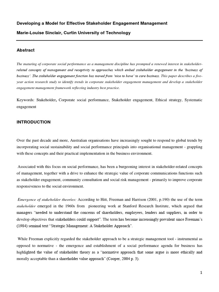 Developing A Model For Effective Stakeho | PDF | Corporate Social ...