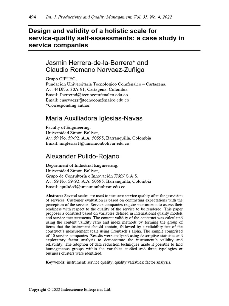 Design and Validity of A Holistic Scale For Service-Quality Self ...