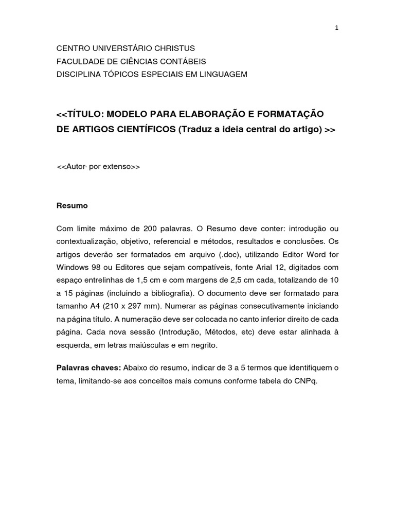 Modelo Artigo Científico | PDF | Metodologia | Teoria