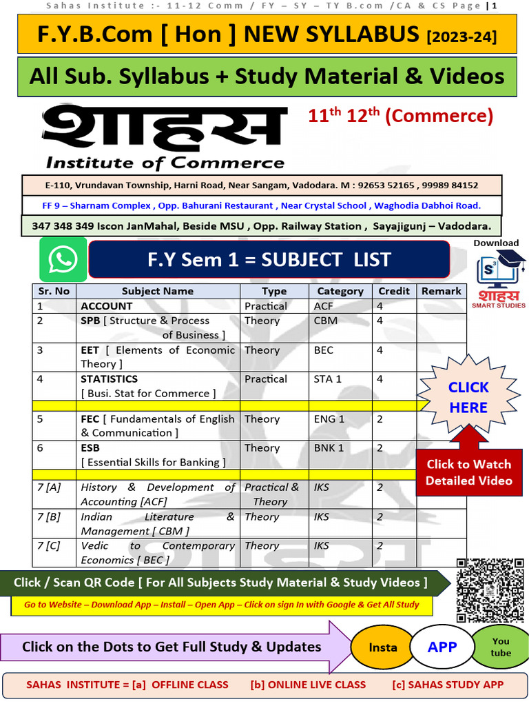 FYBCom Sem 1 Subjects & Study Resources | PDF