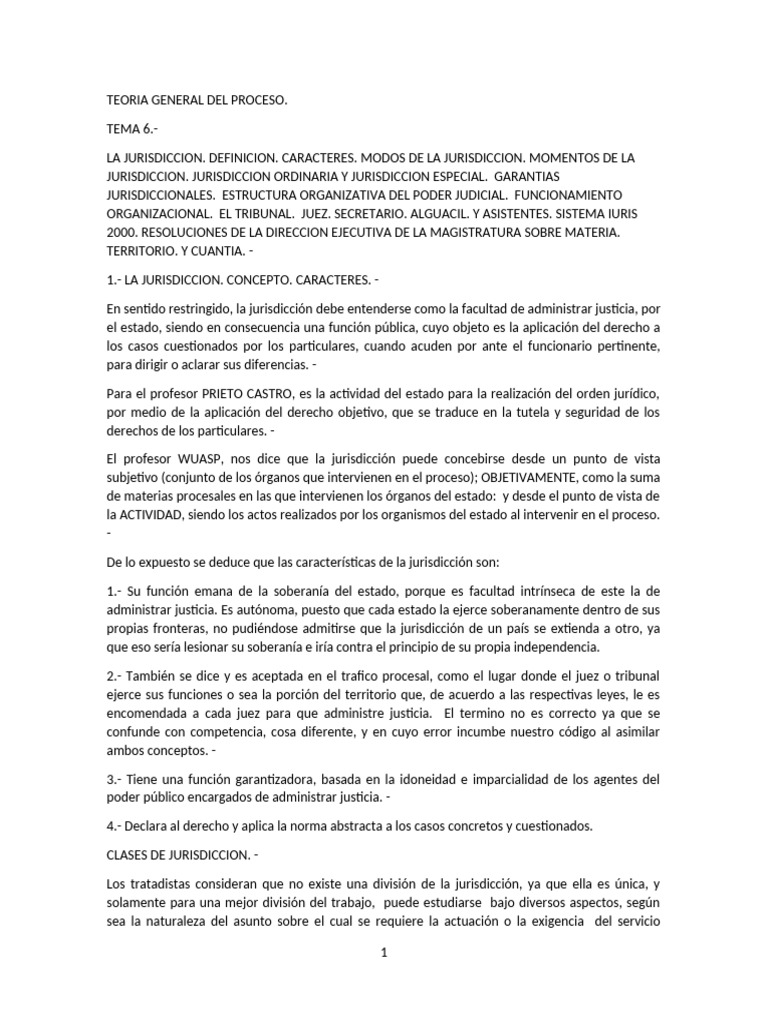 Teoria General Del Proceso. Tema 6 | PDF | Jurisdicción | Judicaturas