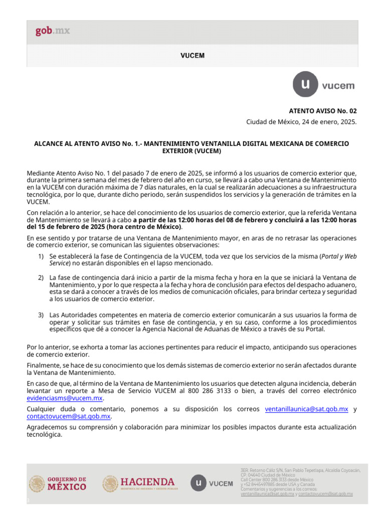 Atento Aviso No. 2. - Alcance Al Atento Aviso No.1 Mantenimiento ...