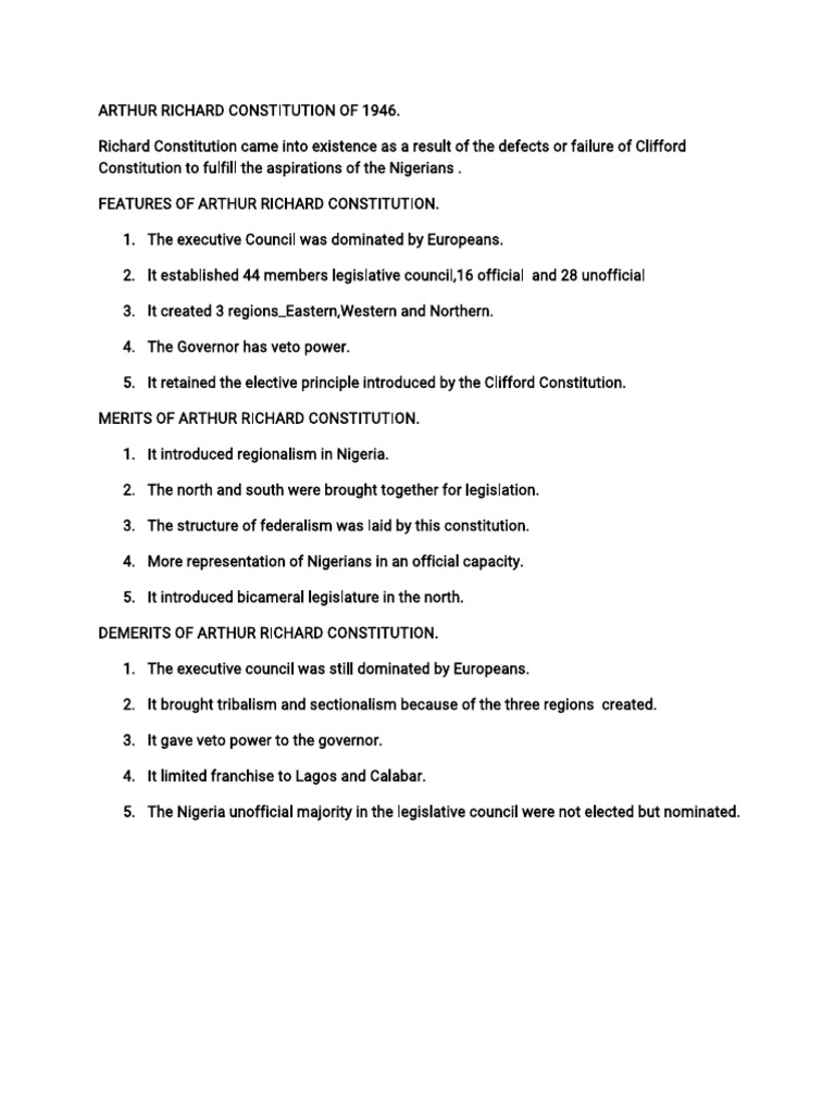 Merits and Features of Richard Constitution | PDF
