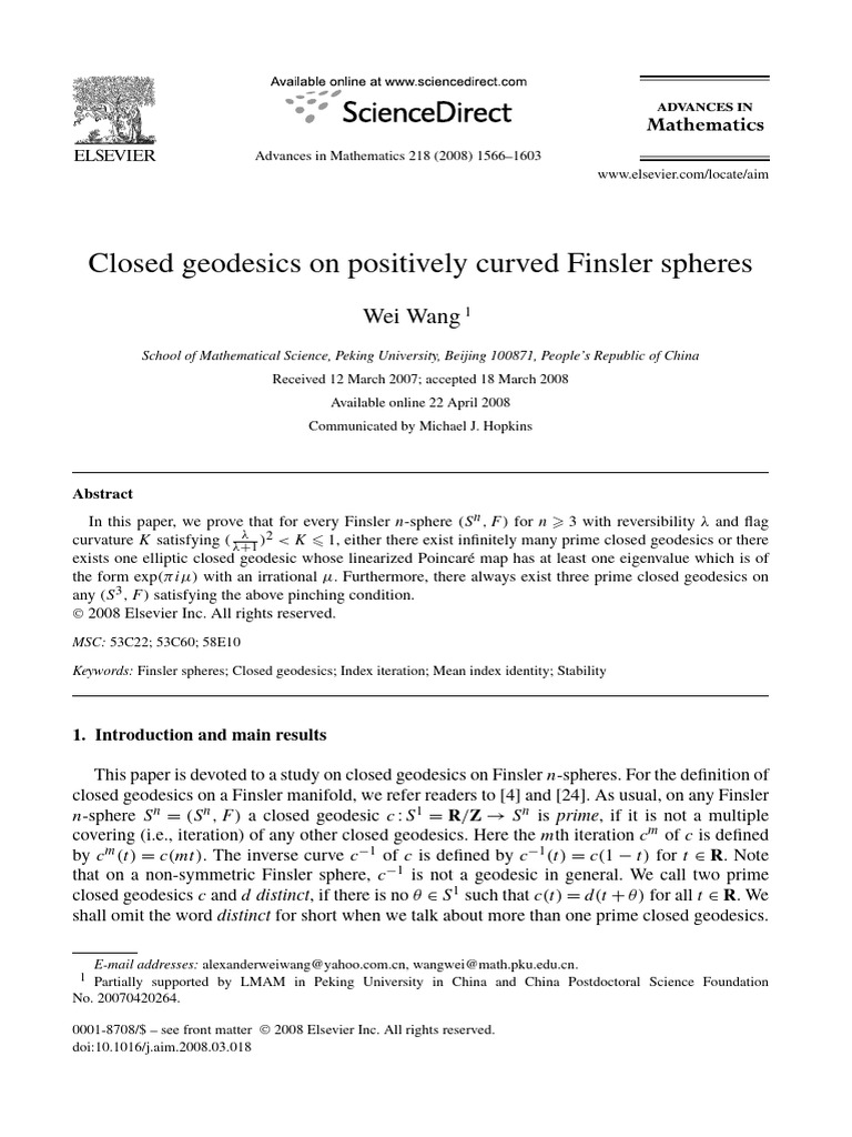 positively curved Finsler spheres | PDF | Power Series | Theorem