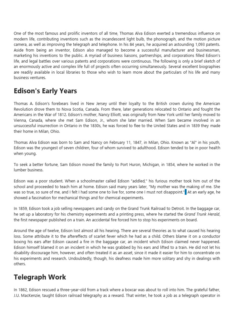 Thomas Edison | PDF | Thomas Edison