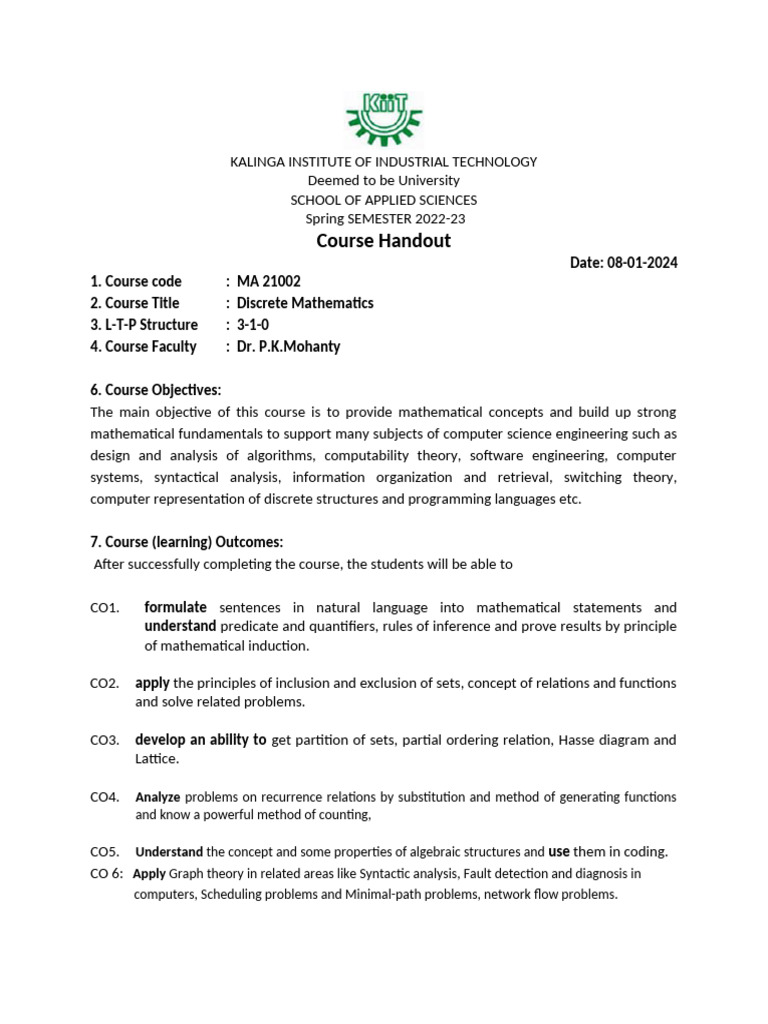 Course Handout MA 21002 | PDF | Group (Mathematics) | Function ...