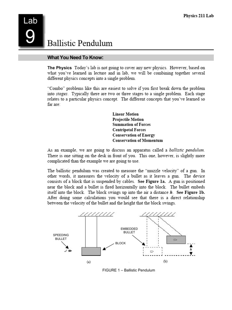 211_Lab 9 - Ballistic Pendulum | PDF | Collision | Ballistics