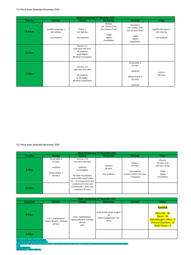 Y11 Mock Exam Timetable 2024 | PDF