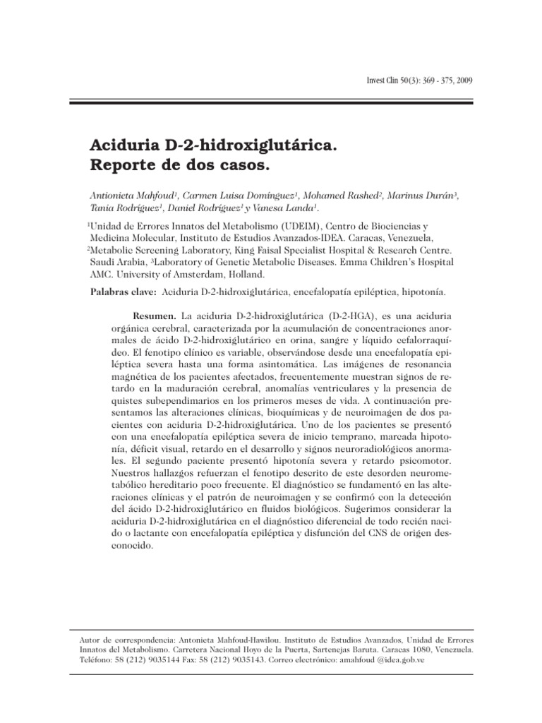 Aciduria D-2-Hidroxiglutárica: 2 Casos | PDF | Neuroimagen