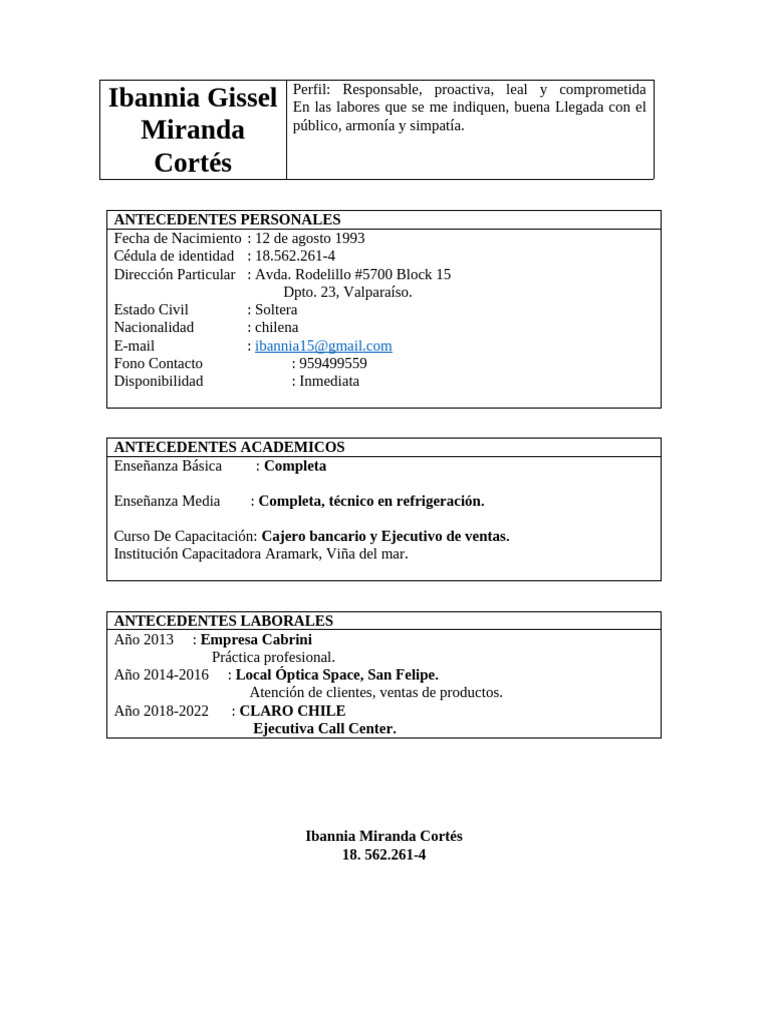 Curriculum Ibannia Miranda | PDF