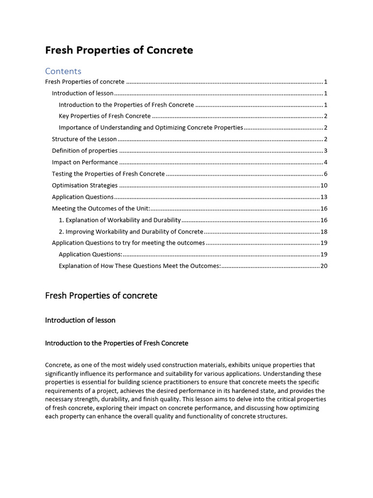 Fresh Properties of Concrete Notes | PDF | Concrete | Mechanical ...