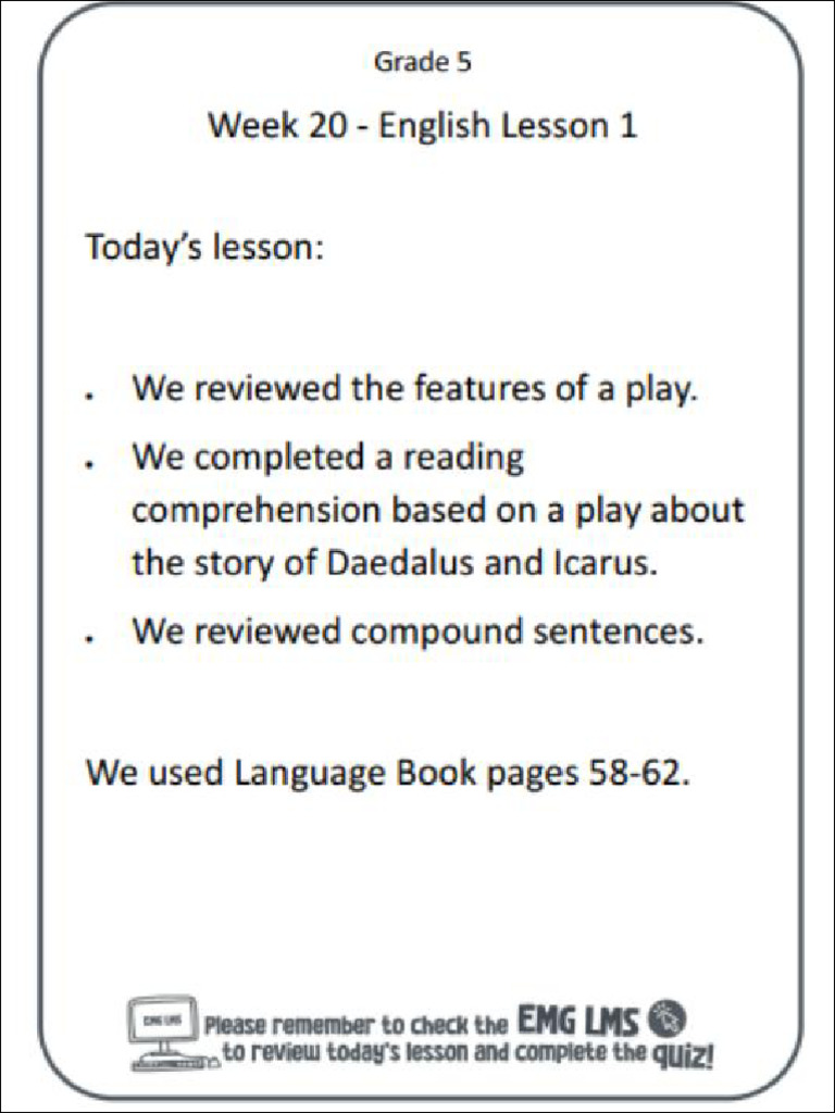 G5 English - Week 20 Lesson 1 | PDF