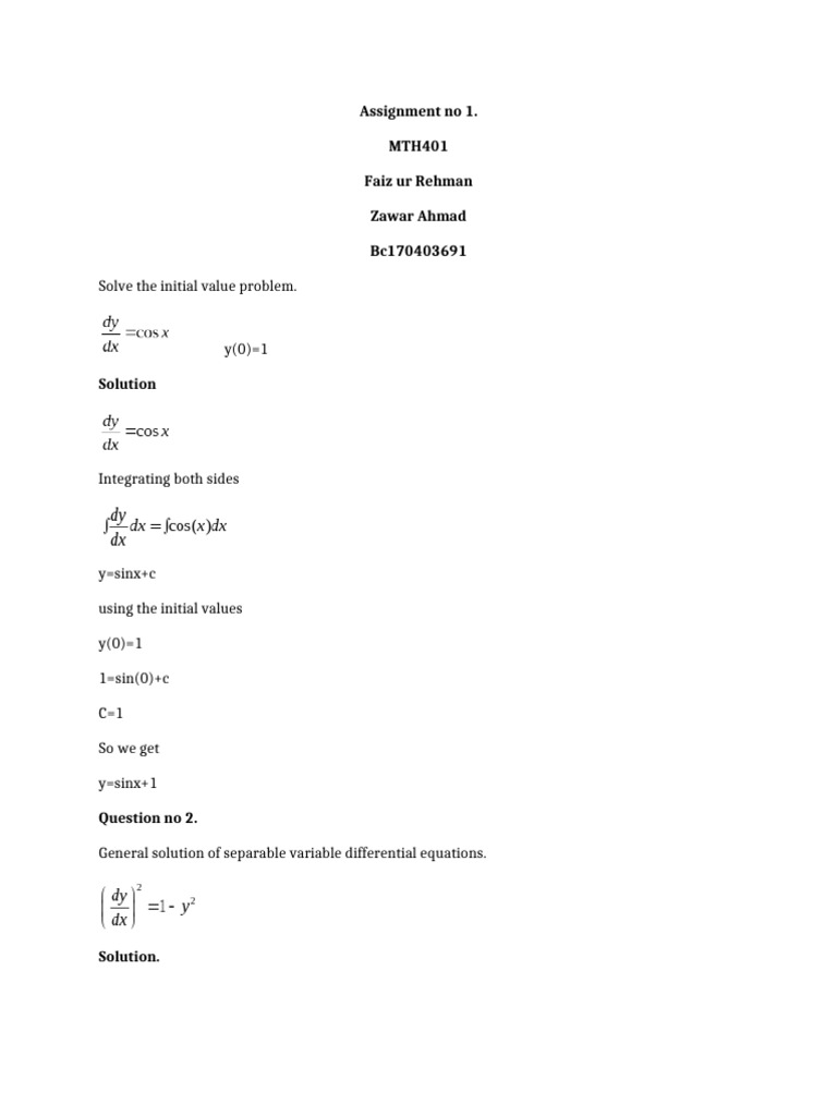 Differential Equations Assignment Solutions | PDF