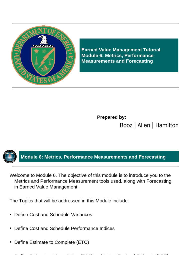 Earned Value Management Tutorial Module 6 | PDF