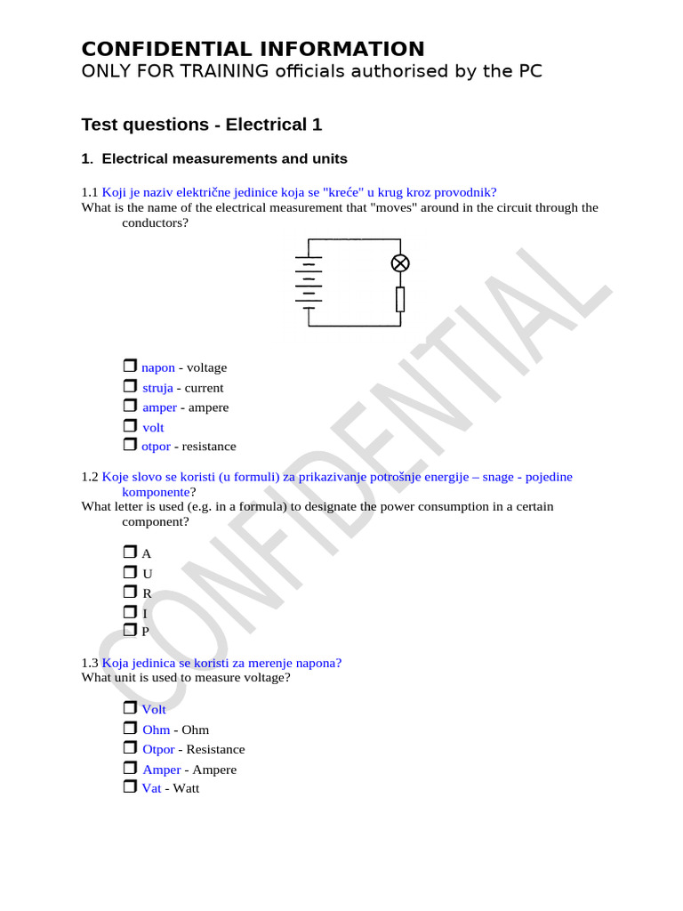 Electricity 1 - Mechanic Certification Test Set SRB | PDF | Volt ...
