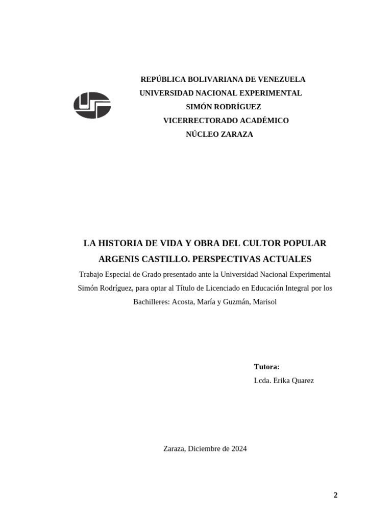 Vida y Obra de Argenis Castillo | PDF | Conocimiento | Patrimonio cultural