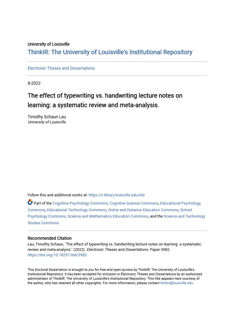The Effect of Typewriting vs. Handwriting Lecture Notes On Learni | PDF ...