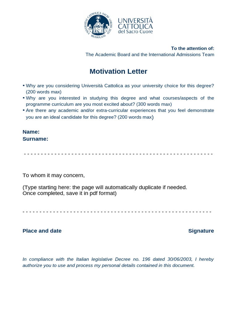 Ucscinternational-2025 26 General Motivation Letter BSc | PDF