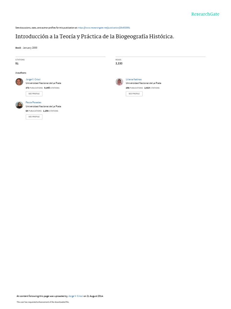 Introducción A La Teoría y Práctica de La Biogeografía Histórica | PDF