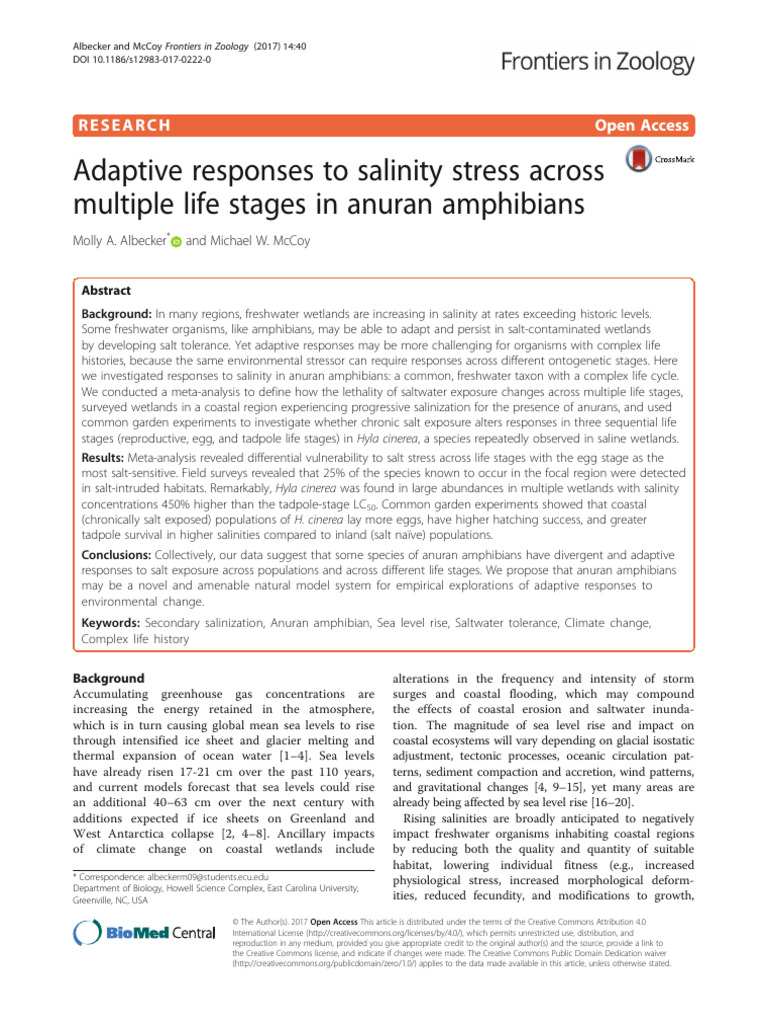 Adaptive Responses To Salinity Stress Across | PDF | Sea Level Rise ...