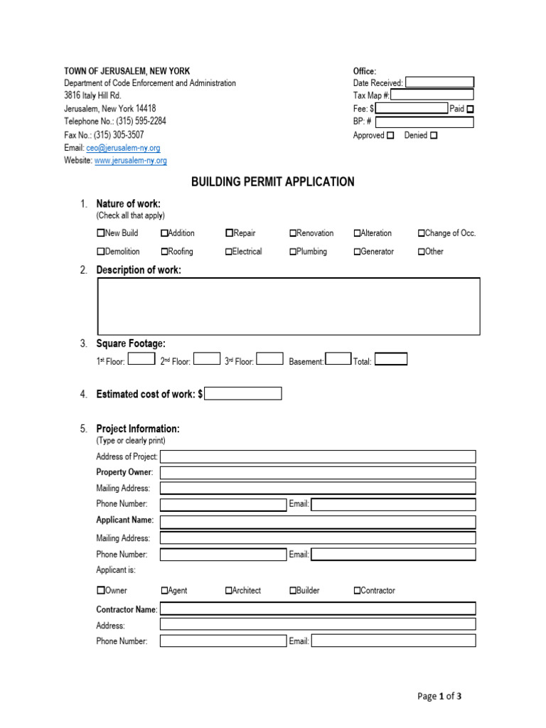 Building Permit Application - Jerusalem, NY | PDF | Telephone Number ...