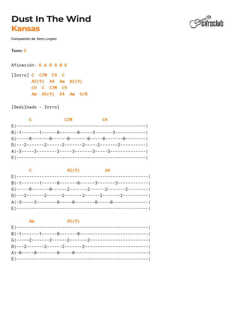 Dust in the Wind Guitar Tabs | PDF | Rock Songs | American Songs