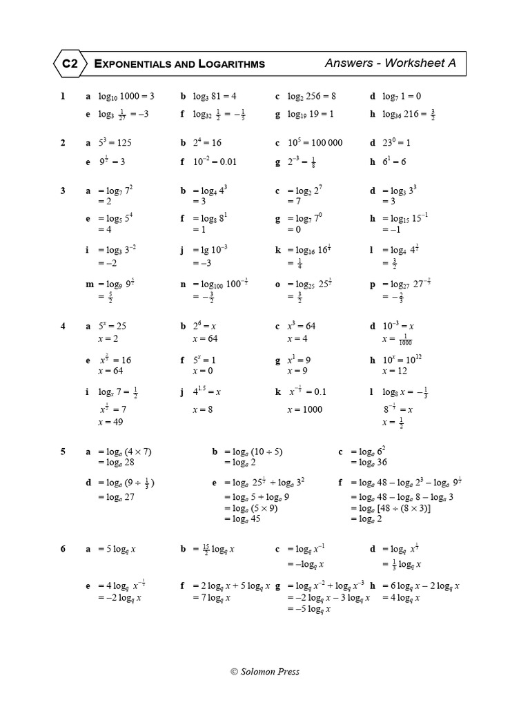 Exponential and Logarithm Answers | PDF | Combinatorics | Numbers