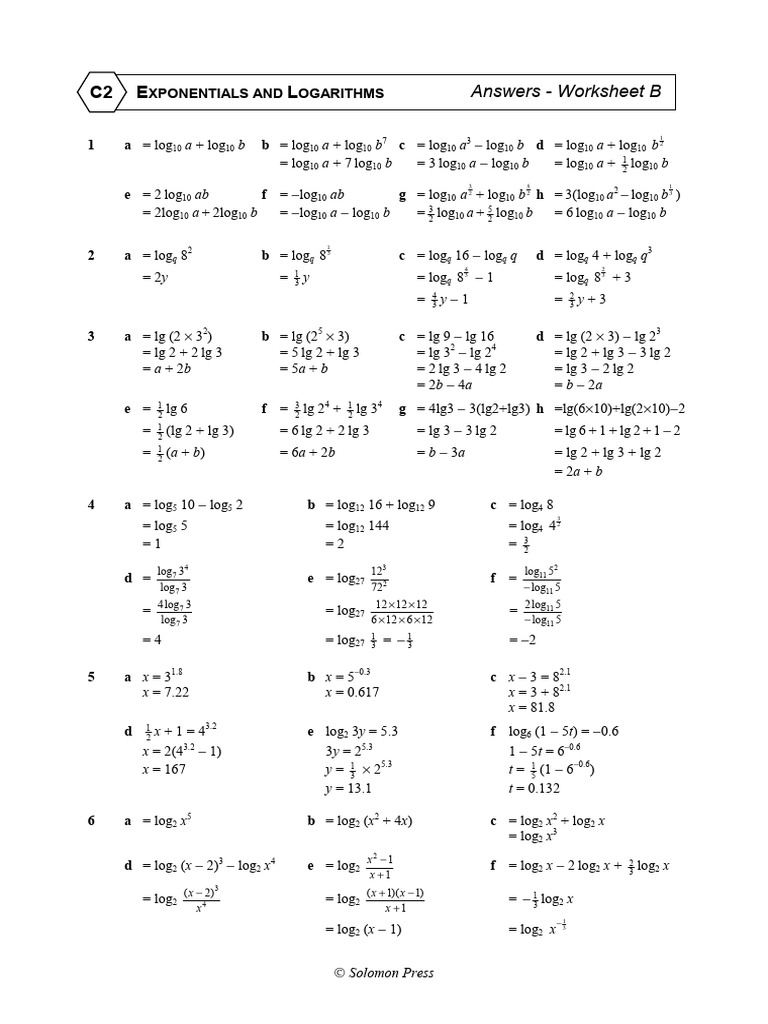 Logs Practice Worksheet B Answers | PDF | Number Theory | Combinatorics