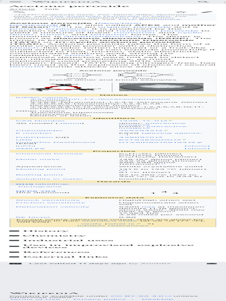 Acetone Peroxide: Explosive Properties | PDF | Materials | Physical ...