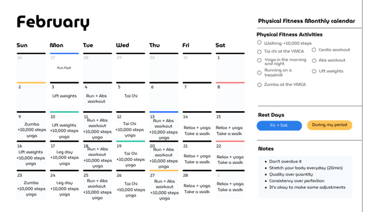 Monthly Fitness Activity Planner | PDF | Physical Exercise | Physical ...