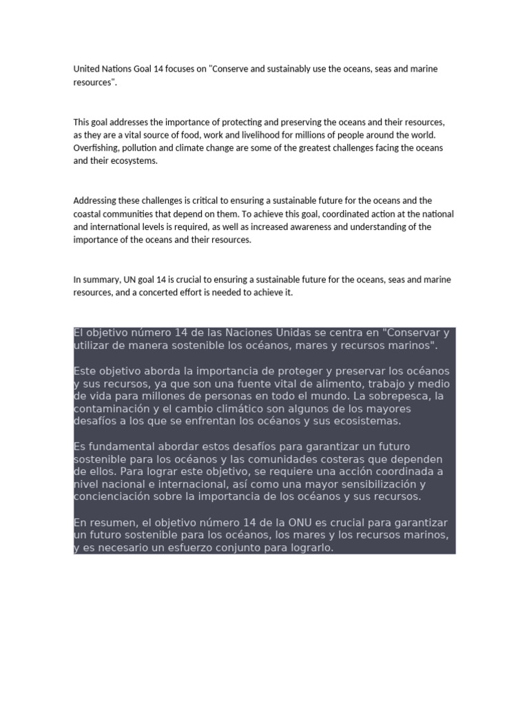 United Nations Goal 14 Focuses On | PDF