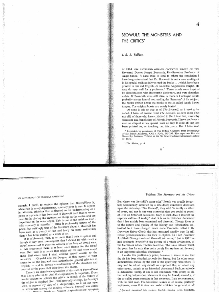 Tolkien, - Beowulf-The Monsters & The Critics - Ocr | PDF | Beowulf