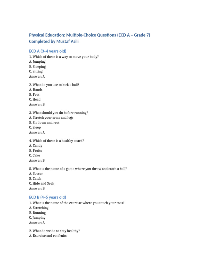 Grade 7 Physical Education Quiz | PDF | Physical Fitness | Strength ...