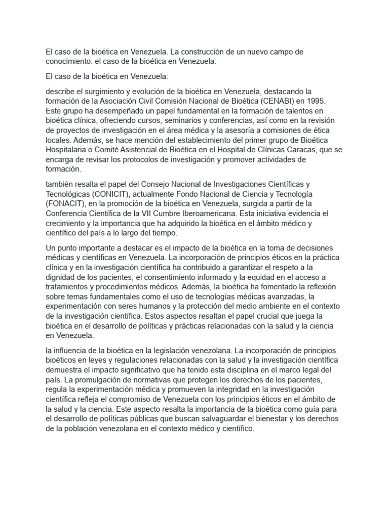 El Caso de La Bioética en Venezuela | PDF | Bioética | Venezuela