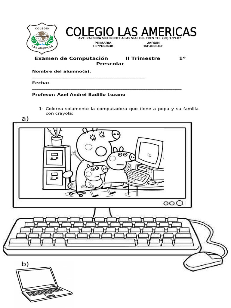 EXAMEN DE COMPUTACIÓN 1ro Prescolar | PDF