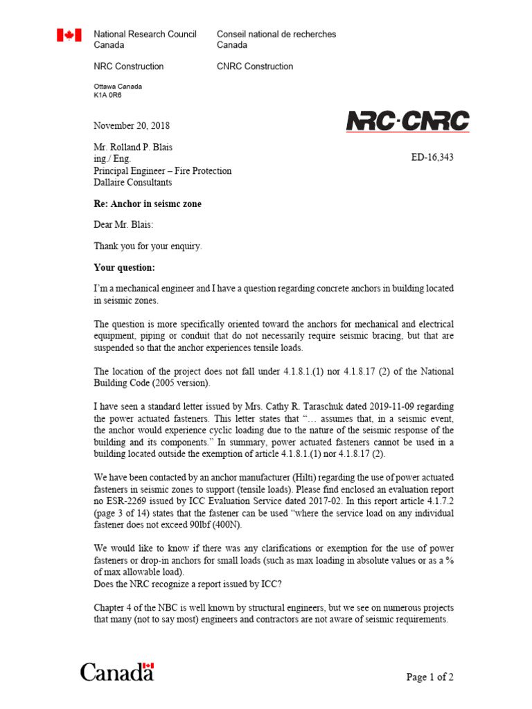 CNRC-réponse, Ancrage - Cartouche | PDF