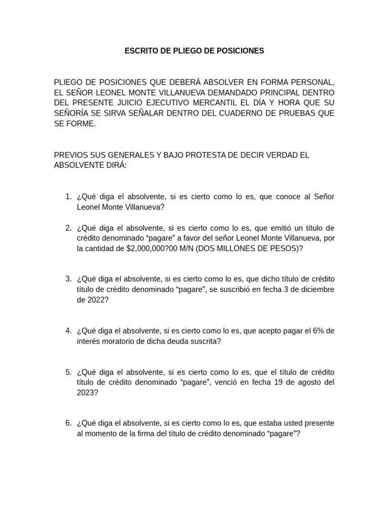 Escrito de Pliego de Posiciones | PDF