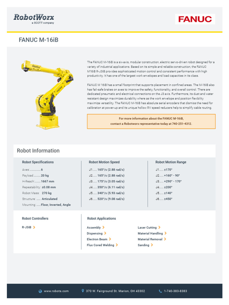 FANUC M 16iB Datasheet | PDF | Robot | Robotics