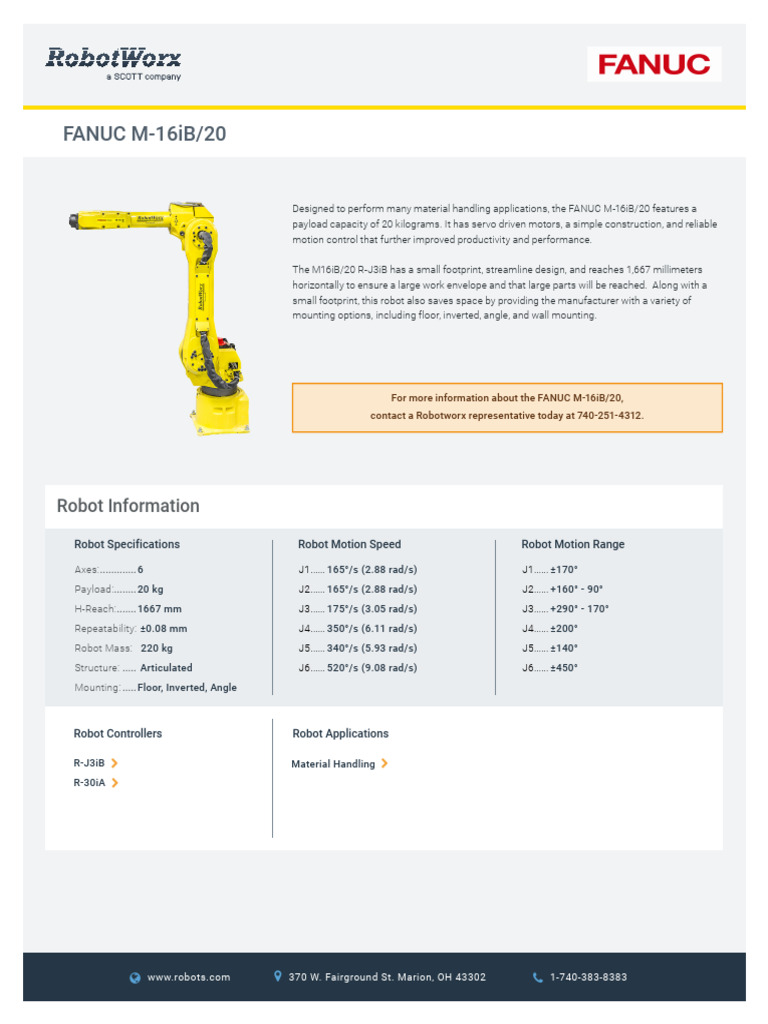 FANUC M-16iB/20 Robot Specifications | PDF