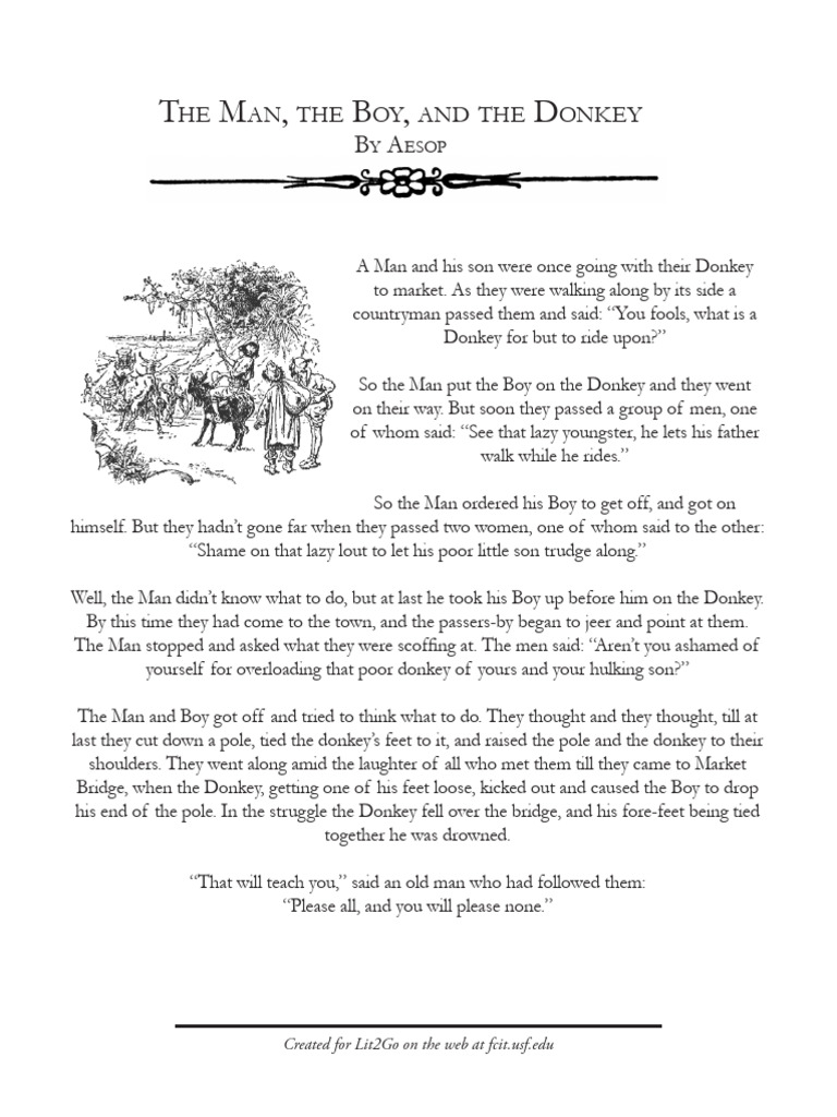 Aesops Fables 059 The Man The Boy and The Donkey | PDF