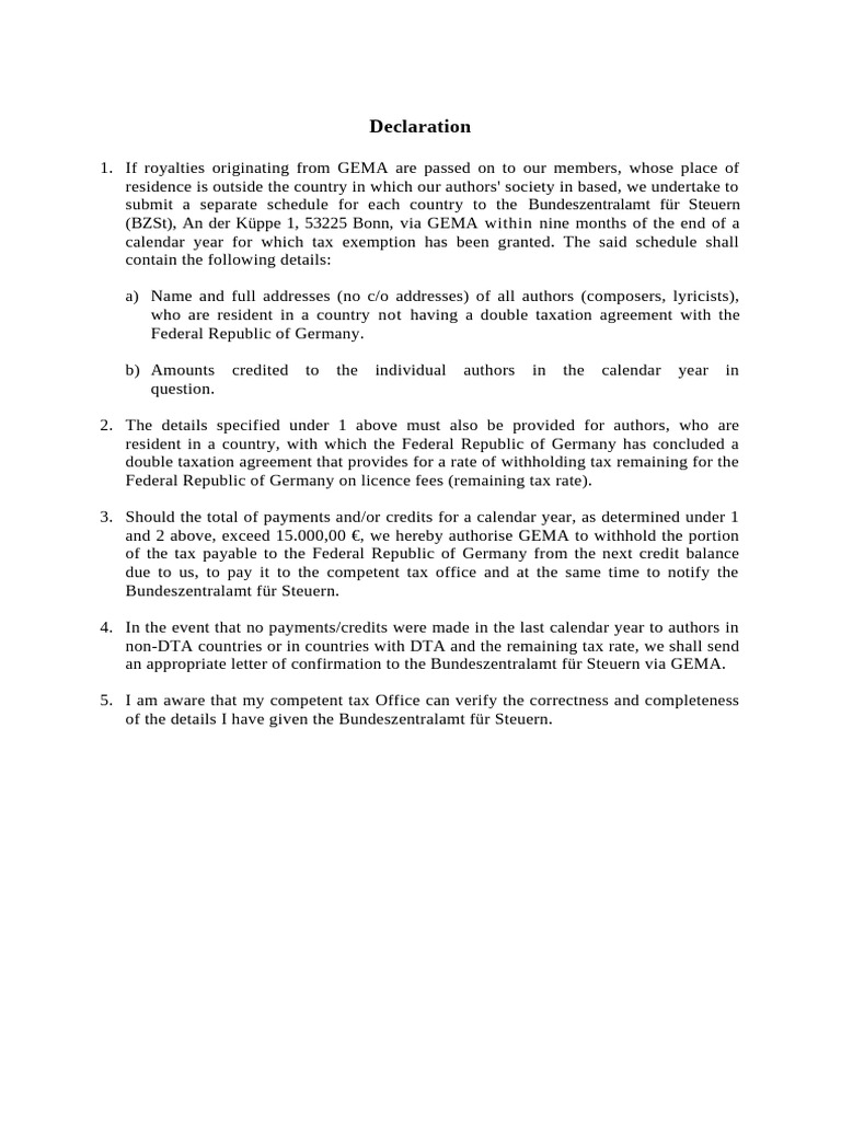 Declaration english translation (FYI) | PDF