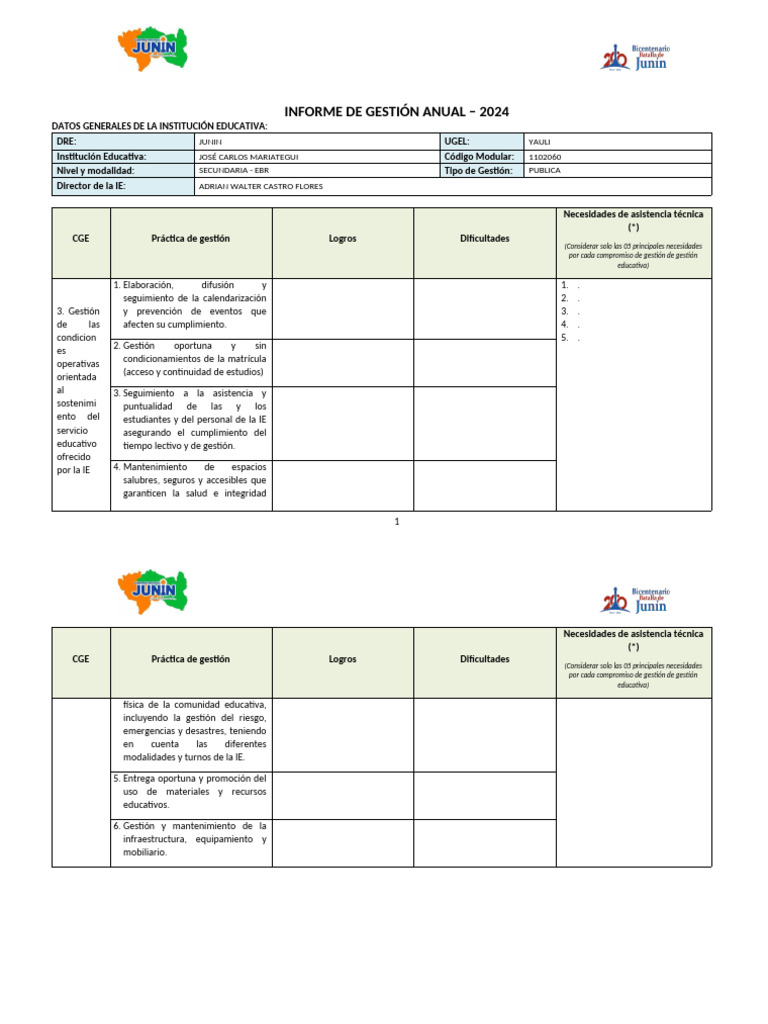 Anexo 1 INFORME DE GESTIÓN ANUAL - 2024 | PDF | Enseñando | Maestros