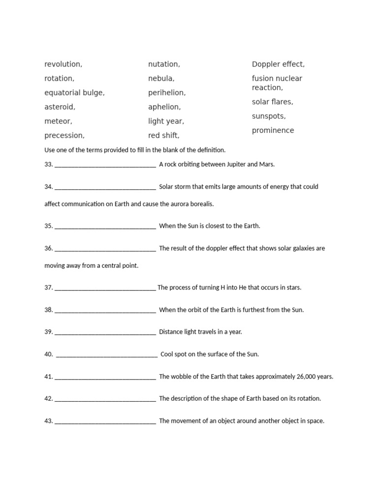 Astronomy Terms and Definitions Guide | PDF