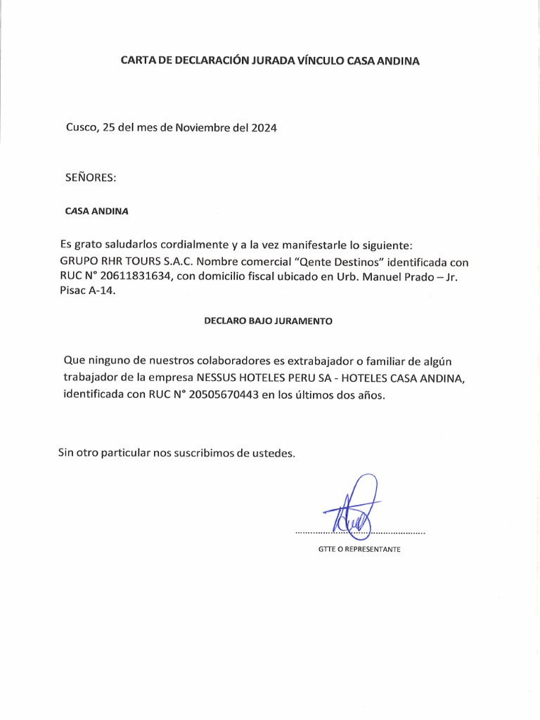 Carta de Declaracion Jurada | PDF