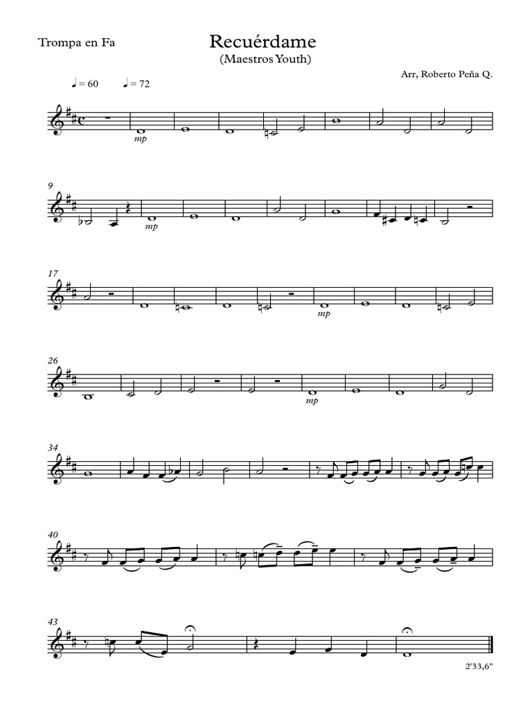 Recuérdame - Trompa en Fa | PDF
