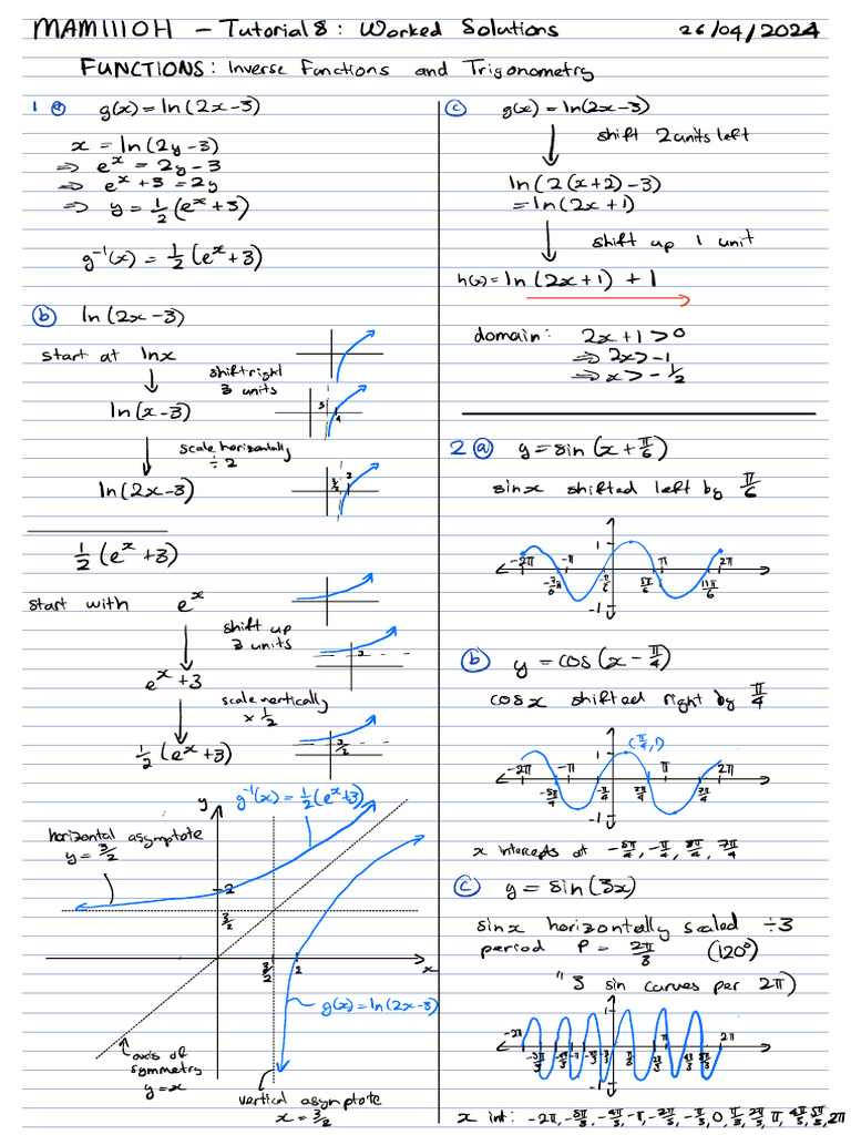Tutorial 8 - Worked Solutions | PDF | Trigonometric Functions | Functions And Mappings