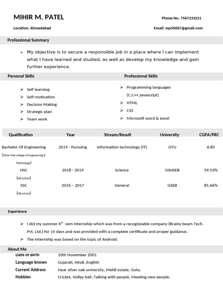 Mihir Patel Resume | PDF
