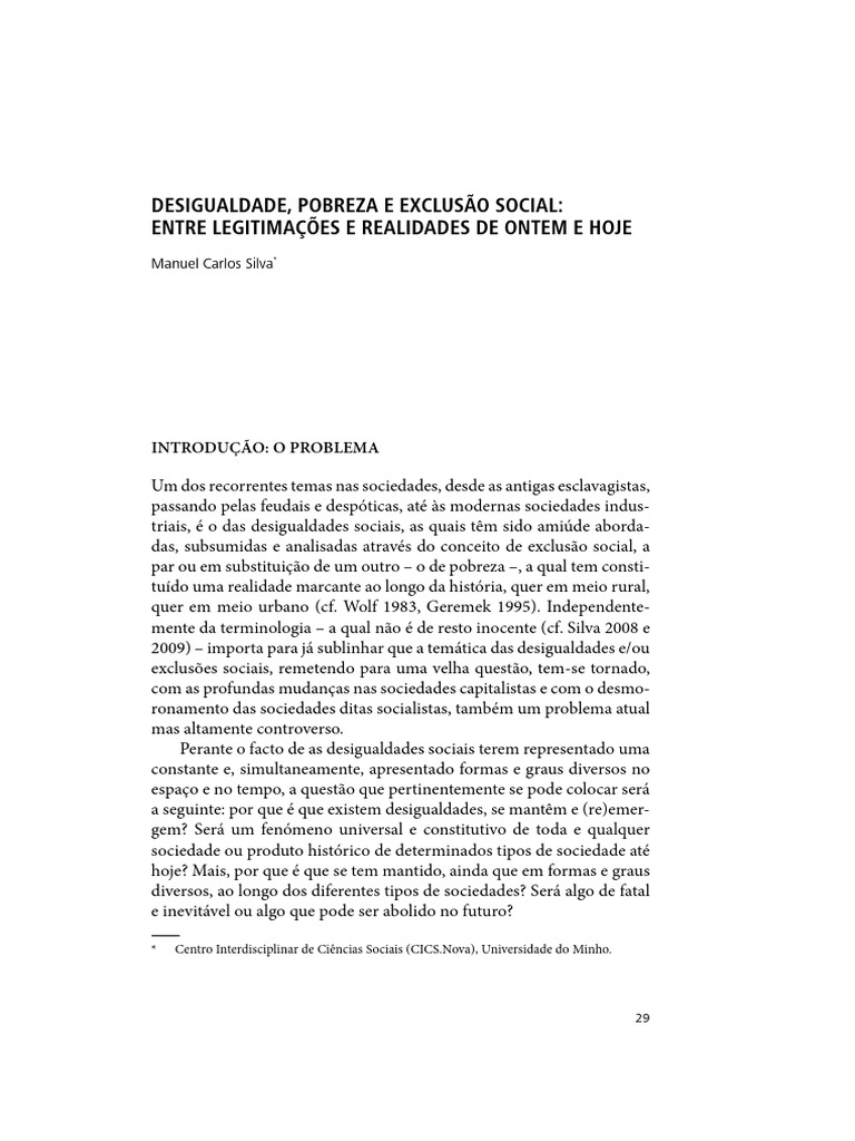 Desigualdade e Exclusão Social Hoje | PDF | Discriminação e Relações ...
