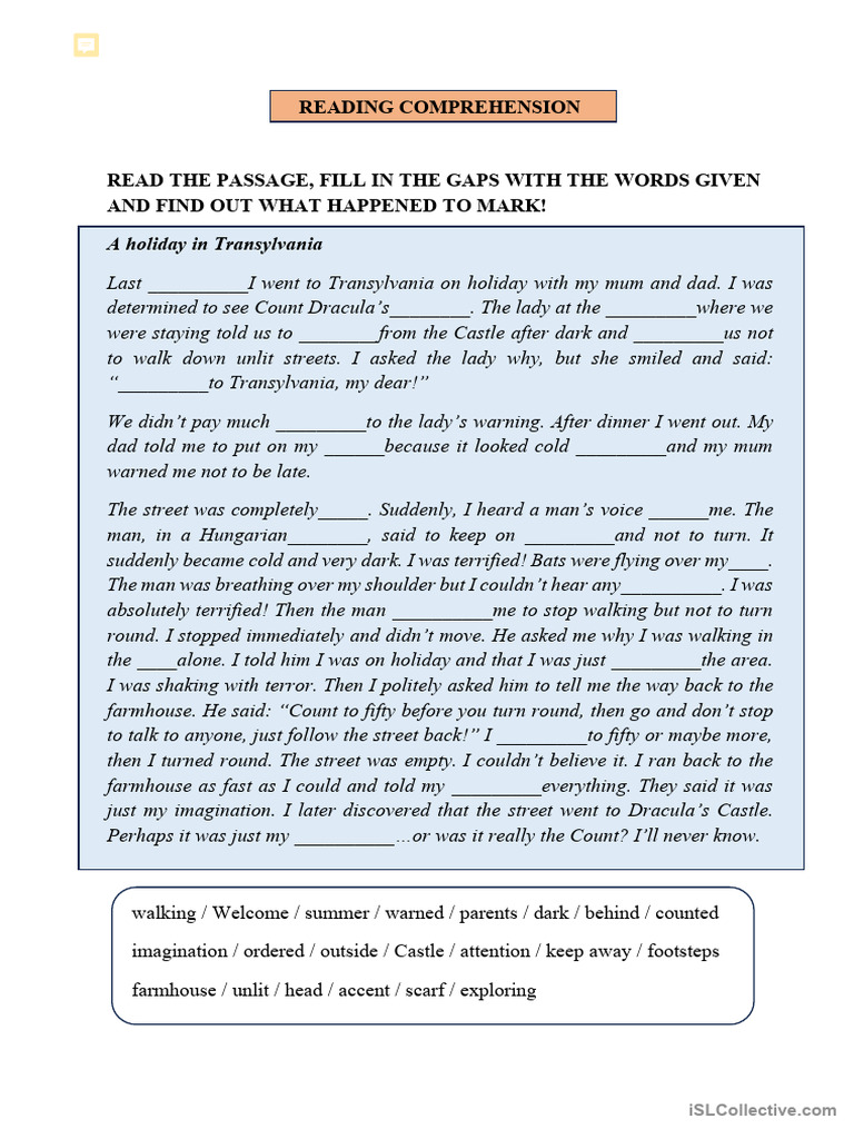 Reading comprehension_ A trip to Transylvania. | PDF