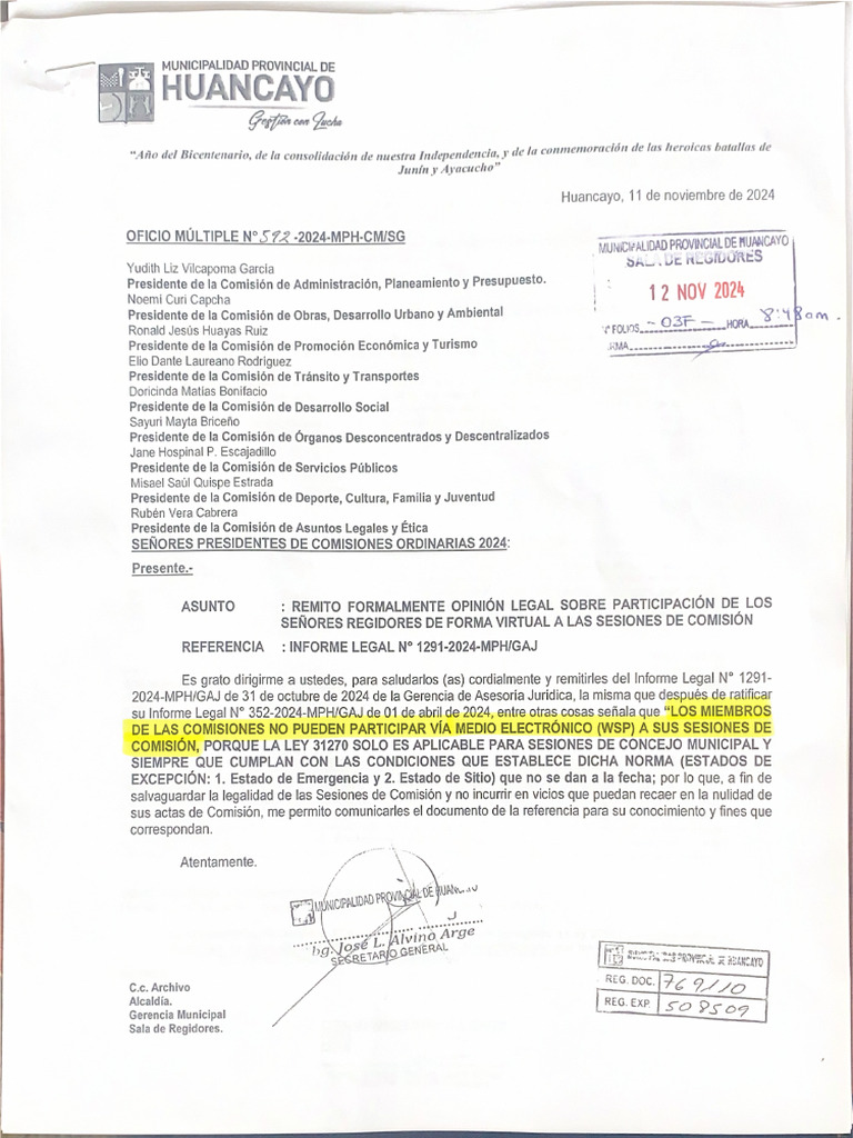 Oficio Multiple Nro. 592-MPH-CMSG | PDF